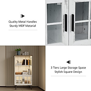 LVSOMT 3 Shelf Bookcase with LED Lights,Book Case with 2 Open Shelves, Storage Cabinet with Door, Human Body Induction Mode, Modern Wood Bookshelf for Bedroom/Living Room/Office, White