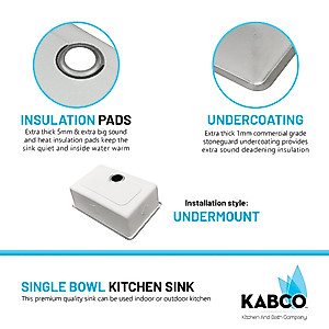 KABCO 18 Gauge 27 Inch Single Bowl Undermount Stainless Steel Kitchen Sink, Rust Resistant Sound and Heatproof Laser Cut Tight Radius SInk for Indoor or Outdoor Kitchens
