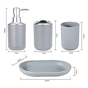 Bathroom Accessory Set 4 Pcs Plastic Bathroom Decor Toothbrush Holder Toothbrush Cup Soap Dispenser Soap Dish Farmhouse Decor Bathroom Home Decor Craft (Grey)