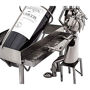 BRUBAKER Wine Bottle Holder 'Singing Couple' - Table Top Metal Sculpture - with Greeting Card