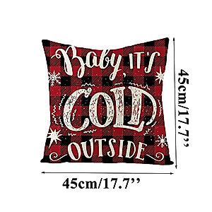 Scceatti Christmas Throw Pillow Covers 18x18 in Liene Square Farmhouse Pillow Cover with Zipper Plaid Textured Striped Boho Xmas New Pillowcases Protector for Couch Bed Living Room Decorations Gifts