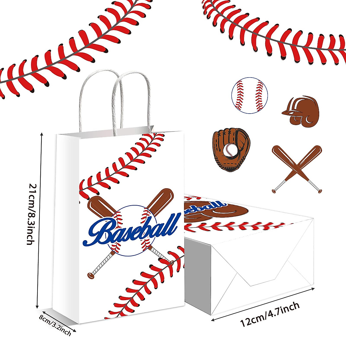 gisgfim 16pcs Baseball Party Gift Treat Bag Baseball Theme Party Candy Goodie Favor Bags with Handle for Baseball Birthday Party Baby Shower Decoration Supplies