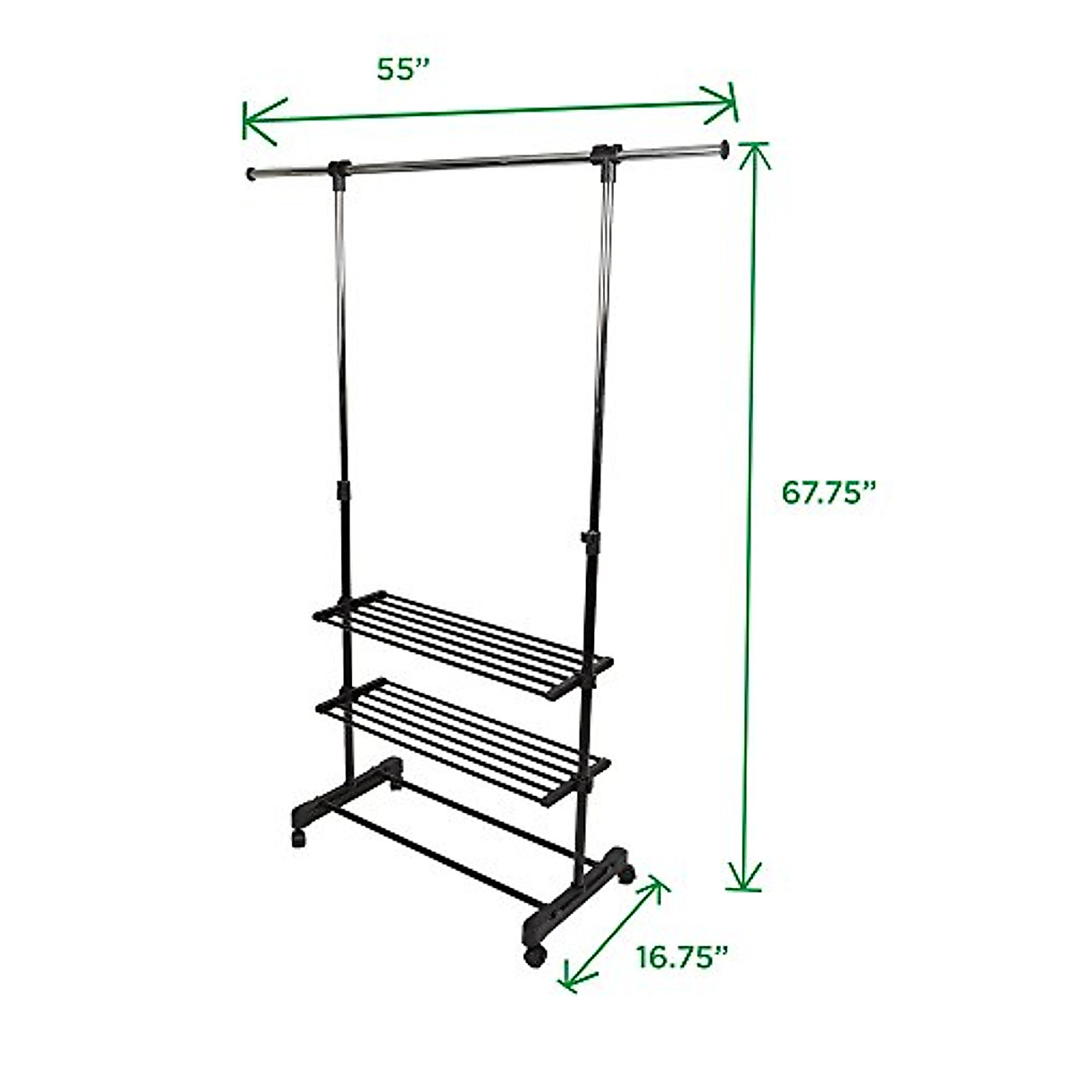 Mind Reader Rolling Garment Rack with 3 Shelves, Silver/Black