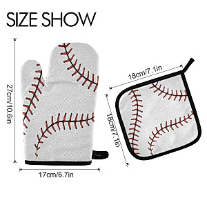 Aslsiy Baseball Oven Mitts and Pot Holders Sets Kitchen Glove Holder Heat Resistant Kitchen Mittens for Microwave BBQ Baking Grilling Thanksgiving Christmas Holiday Gifts