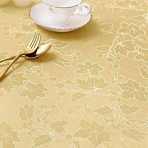 misaya Rectangle Fall Jacquard Tablecloth, Maple Leaf Damask Table Cloth, Waterproof Fabric Table Cover for Harvest and Thanksgiving Decorations (60" x 120", Yellow)