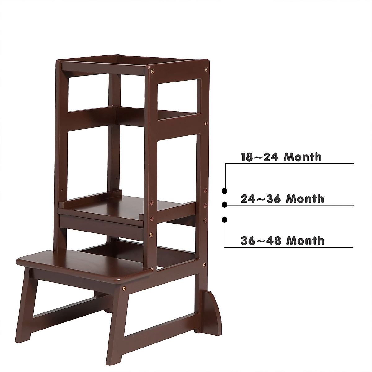 SDADI LT05E Mother's Helper Adjustable Height Kitchen Step Stool, Children Kids Toddlers Counter Level Learning Stool for Kitchen & Bathroom, Espresso