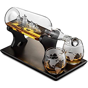 Godinger Ship In A Bottle Whiskey Decanter and Whiskey Glasses Bar Set, for Liquor Scotch Bourbon, Gifts for Men