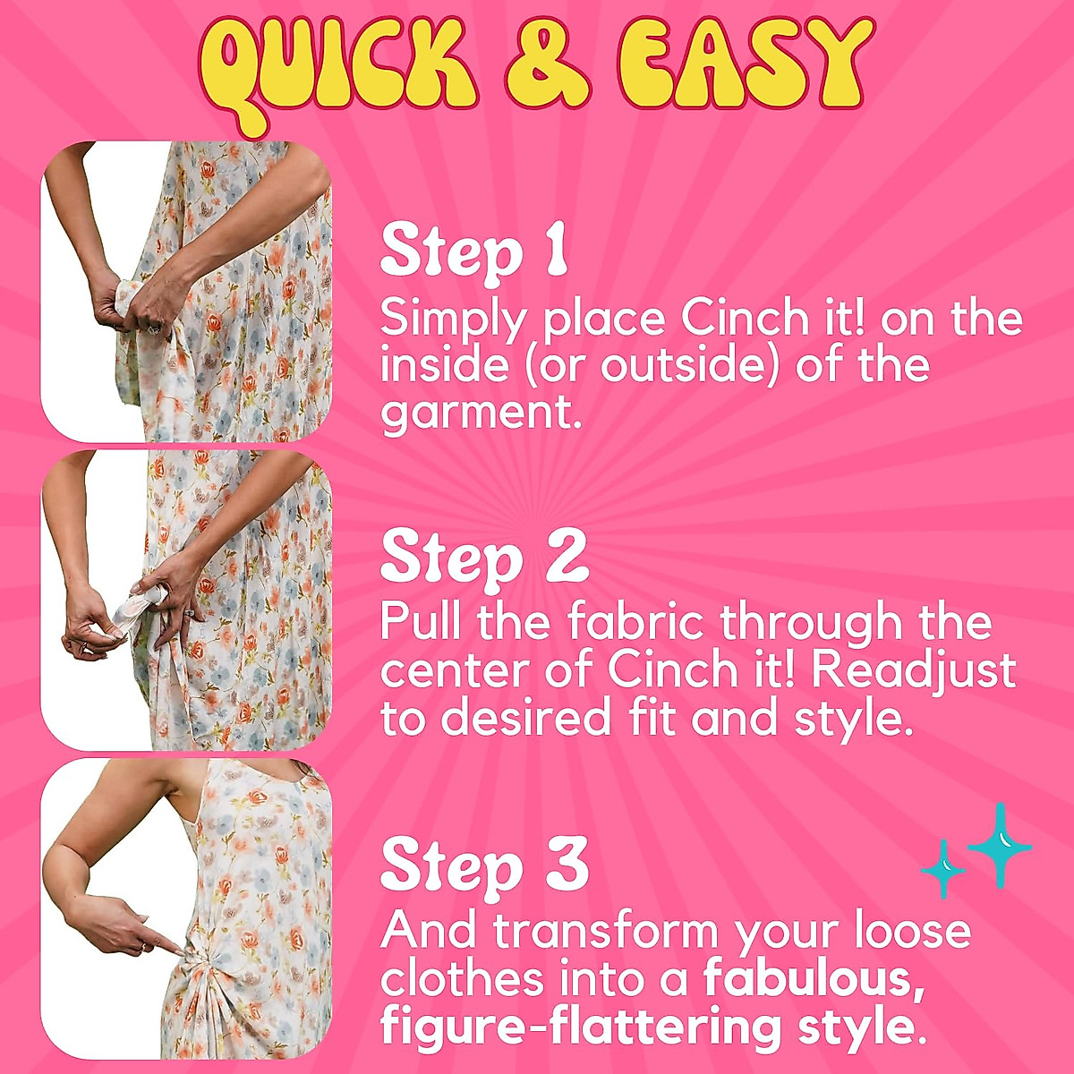 Cinch it! Dress Clips for Back Cinch and Waist for Dresses, Skirts, Shirts and Shawls. These Hidden Clothes Clips Better Than Ugly Metal Clasps for Clothing to Alter The fit for Women