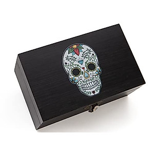 STASH HOUSE SUPPLY CO. Day of the Dead Design Premium Bamboo Stash Box Set with UV Glass Jar, Metal Tray and Lock - Great Gift for Skull Lovers