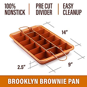 Brooklyn Brownie Copper by GOTHAM STEEL Nonstick Baking Pan with Built-In Slicer, Ensures Perfect Crispy Edges, Metal Utensil and Dishwasher Safe