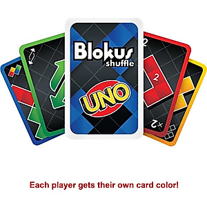 Mattel Games Blokus Shuffle UNO Edition Strategy Board Game, Family Game with Colorful Pieces and UNO-Themed Action Cards