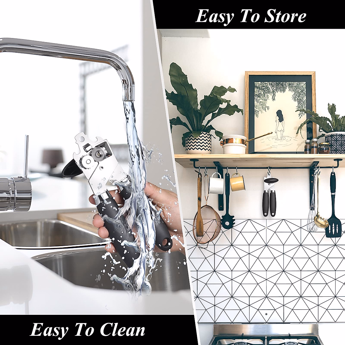 Jiaying Can Opener with Oversized Turn Knob and easy to grip with Comfortable Soft Handle,The Manual Handheld Can Opener, Sharp Cutting Wheel Built-in Bottle Opener—Black