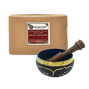 Mandala Crafts Tibetan Singing Bowl Set – Nepal Sound Bowl for Healing – Meditation Bowl Tibetan Sing Bowl for Mindfulness Yoga Meditation Decor (4 Inches, Silver)