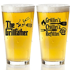 Funny Beer Glass Set For Men - Humorous Fathers Day Gift For Men - Best Dad Or Stepdad Gift for Summer Grilling, Valentines Day, Birthday, Christmas Stocking Stuffer - Beer Glass Grill Accessories