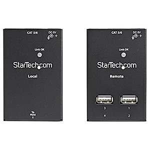 StarTech.com 4-Port USB 2.0 Extender - 130ft (40m) USB Over Cat5/Cat6 Extender - Compact USB 2.0 Over Ethernet Extender, TAA (USB2004EXTV)