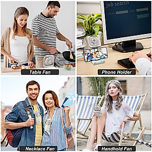 MQ 5 in 1 Mini Portable Fan, Foldable Personal Fan with Lanyard Rechargeable 3 Speed Adjustable, as 3000mAh Power Bank, Handheld Fan, Neck Fan, Desk Fan, Phone Holder, Indoor Outdoor Small Fan, White