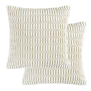 Qidordour Throw Pillow Covers, 18x18 inch, Pack of 2 Couch Pillows Cover, Soft Corduroy Decorative Pillow Covers, Square Pillowcase for Bed Sofa Chair Car Bedroom Home Boho Farmhouse Decor, Cream