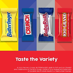 Butterfinger and Co. Bulk Chocolatey Candy Bag, Mix of Fun Size Butterfinger, CRUNCH, Baby Ruth and 100 Grand Milk Chocolatey Bars, Easter Basket Stuffers, 39.8 oz, 70 Count