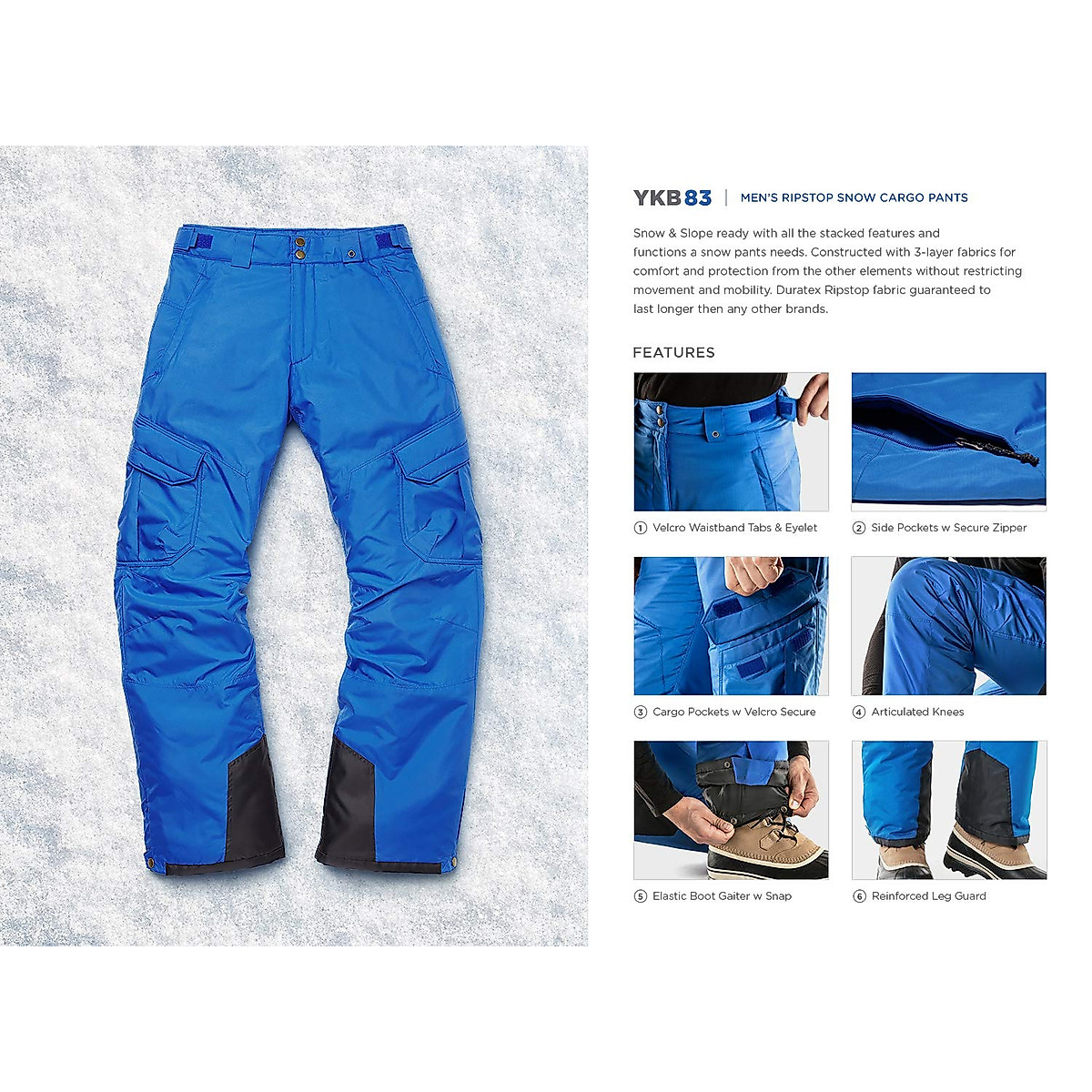 TSLA Men's Winter Snow Pants, Waterproof Insulated Ski Pants, Ripstop Windproof Snowboard Bottoms, Snow Cargo Black, Large