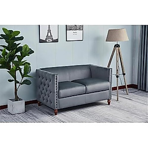 Kingway Furniture Avin Velvet Nail Head Livingroom Loveseat in Gray