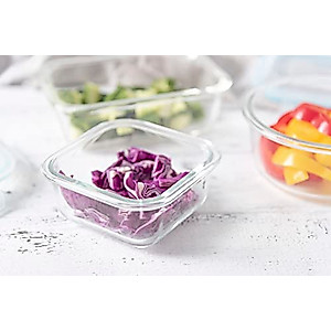 16 Piece Airtight Food Containers + 1 Glass Tumbler -Includes a Wooden Lid, Glass Straw, Cleaning Utensil, Lids Leakproof Microwave Oven Freezer Dishwasher Safe Containers Borosilicate Glass Set