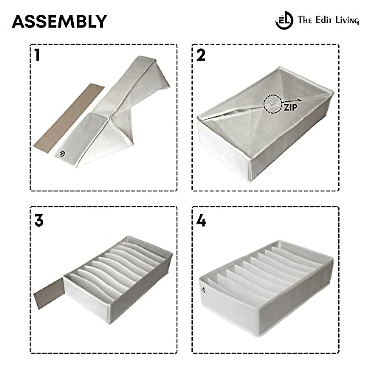 The Edit Living Drawer Organizer - Multipurpose Storage Drawer Organizers - Clothes Organizer for T-shirts, Tank Tops, Activewear - 10 Cells Storage Organizer - White - Set of 3