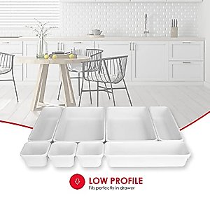 Home Basics 8 Piece Kitchen, Adjustable and Customizable Multi-Drawer Divider Organizer Set Multipurpose Use White