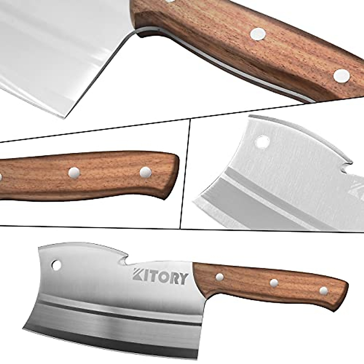 Kitory Meat Cleaver Butcher Knife Bone Cutter Multi-Purpose Dual Edges Heavy Duty Kitchen Chopper Knife for Bone Meat Vegetable Chinese Chefs Knife with Ergonomic Pearwood Handle Holiday Gift