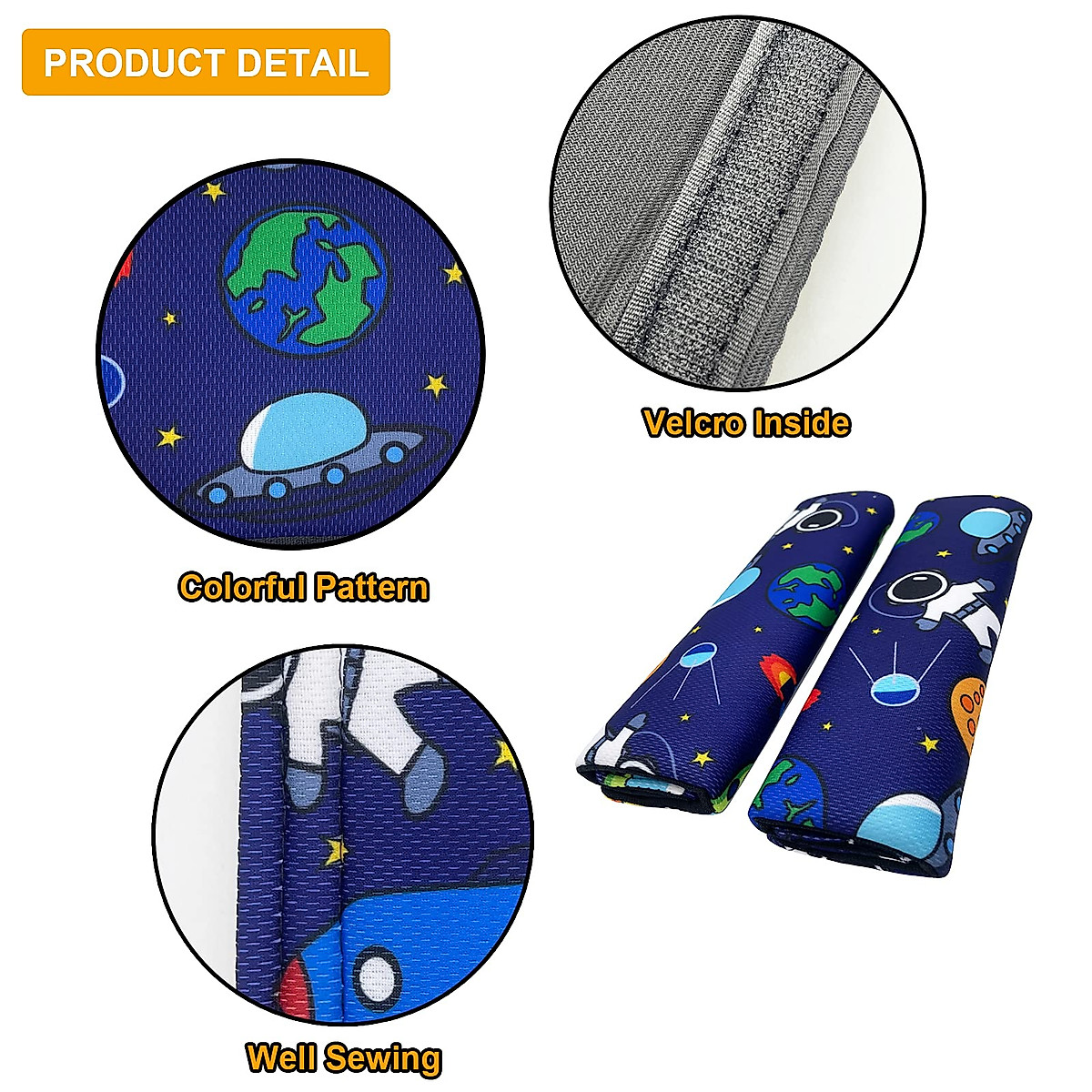 IPOVO Car Seat Belt Pad Cover for Kids,Soft and Comfort Baby Car Seat Belt Strap Covers Cute Unicorn Pattern 2 Pack Harness Pads for Kids (Spaceman)