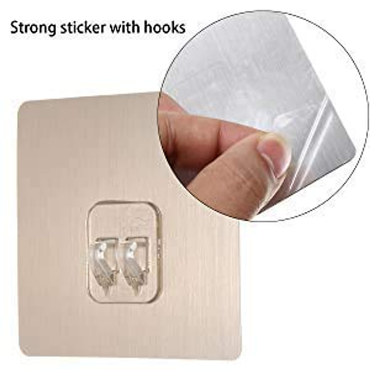 Ibuz.in Bathroom Shelf Adhesive Hooks Sticker Strong Hooks for Shower Caddy Basket Double Claw Wall Hooks Sticker for Kitchen Bathroom (7 x 7 cm) Pack of 8Pcs (8, Gold)