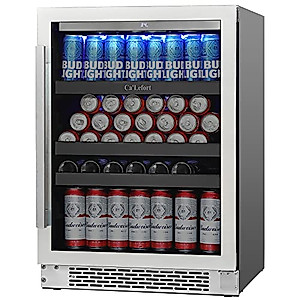 Ca'Lefort Beverage Refrigerator, 24 Inch Wide 220 Cans Beverage Cooler, Refrigerator with Touch Control Intelligent Digital Down To 34°F Degrees Beverage Drink Beer Mini Fridge for Home Office Gym