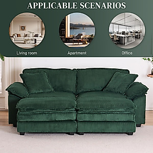 ONEMMLION 84.6" Modular Sectional Sofa Oversized Loveseat, Modern Upholstered Cloud Couch with 2 Ottoman, Comfy Corduroy Deep Seat Sleeper Sofa for Living Room, Small Space, Green