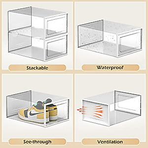 Harmon Wandyer Shoe Organizer Storage Boxes, Fit Size 10, Clear Plastic Stackable Sneaker Containers Bins Shoe Display Case, White, 12 Pack