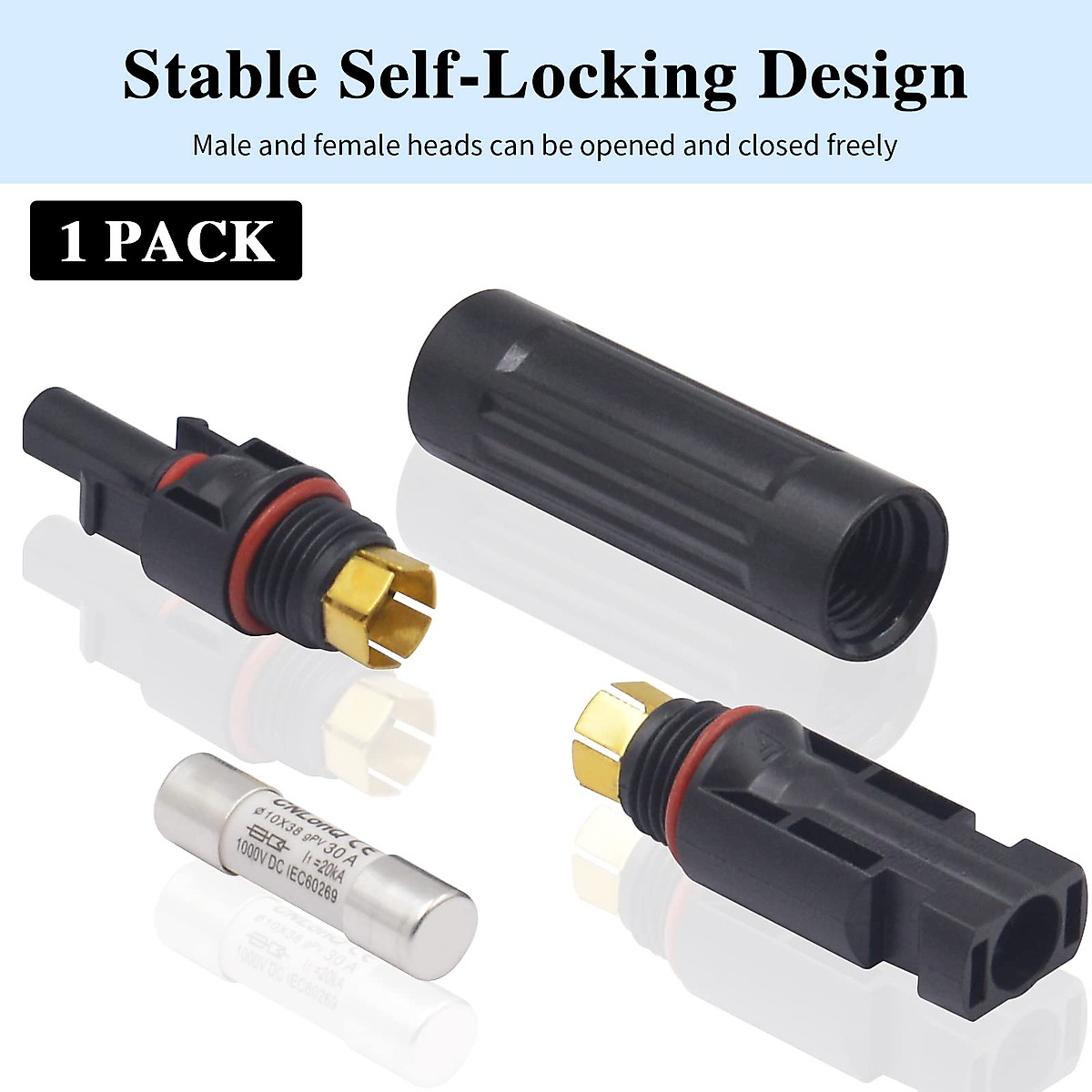 Poyiccot 30A Solar Inline Fuse Holder Connector, 1000V DC Waterproof in-line Fuse Holder, Solar Fuse Connector for Solar Panel and Solar Controller, with 10X38mm Fuse, 1pcs