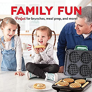 DASH Multi Mini Waffle Maker: Four Mini Waffles, Perfect for Families and Individuals, 4 Inch Dual Non-stick Surfaces with Quick Release & Easy Clean - Aqua