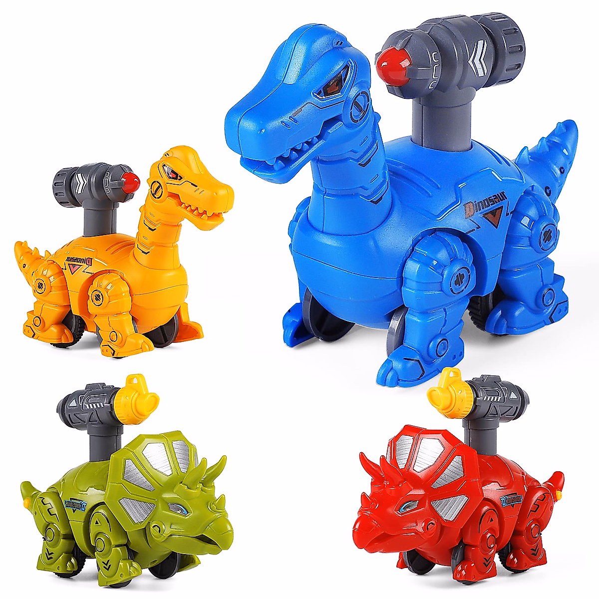 Dinosaur Press and Go Toy Cars for Toddlers, Dino Pull Back Car for Age 1.5 2 3 4 5 6 Year Old, Dinosaurs Vehicles with Wheels, Preschool Play Set for Kids, Birthday Party Gifts for Boys Girls, 4 Pack