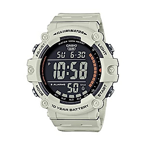 Casio Illuminator 10-Year Battery LED Back Light 5-Alarm Chronograph Digital Watch AE1500WH-8B2V