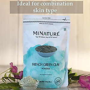French Green Clay powder by mi nature | 227g(8 oz) (0.5 lb) | Montmorillonite Clay | Facial Care | Skin care