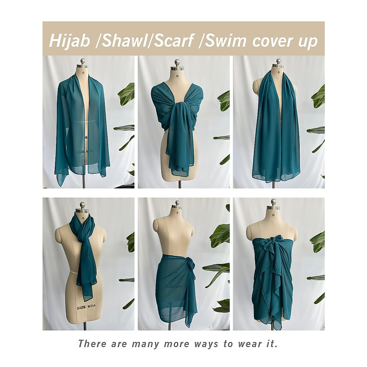 BEAUZSUZSANA Women Chiffon Shawls and Wraps for Evening Dresses Wedding Party Travel Scarves Pashmina Bikini Cover Up (Sage Green)