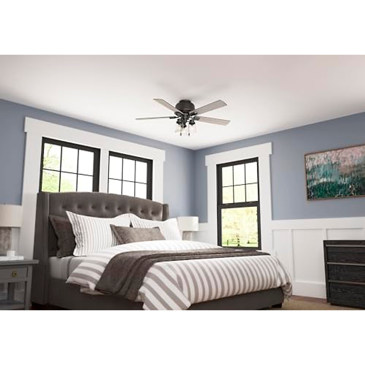 Hunter Hartland Low Profile Indoor Ceiling Fan with LED Lights and Pull Chain, 52", Noble Bronze