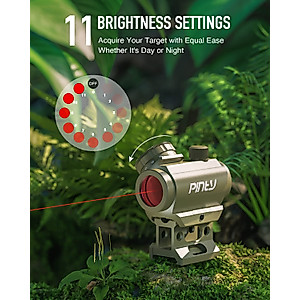 PINTY Red Dot Sight, Micro Reflex Sight 4 MOA Rifle Scope with 1 Inch Riser Mount 11 Brightness Levels Battery QD Mount for Picatinny and Weaver Rail Mounts on Pistols Rifles Long Guns More, Khaki