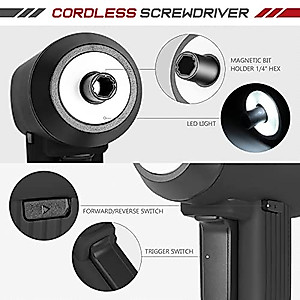 DNA Motoring TOOLS-00194 3.6V LED Light Cordless Electric Screwdriver with Driver Bits, Measure Tape, USB Cable, Extension Wire, Carry Case,Black