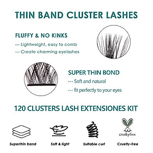 SISILILY Lash Extension Kit 120 Lash Clusters with Lash Bond and Seal and Lash Applicator C D Curl Cluster Eyelash Extensions Waterproof Long Lasting Individual Lashes Mega Look 10-16mm (S28-Mix)