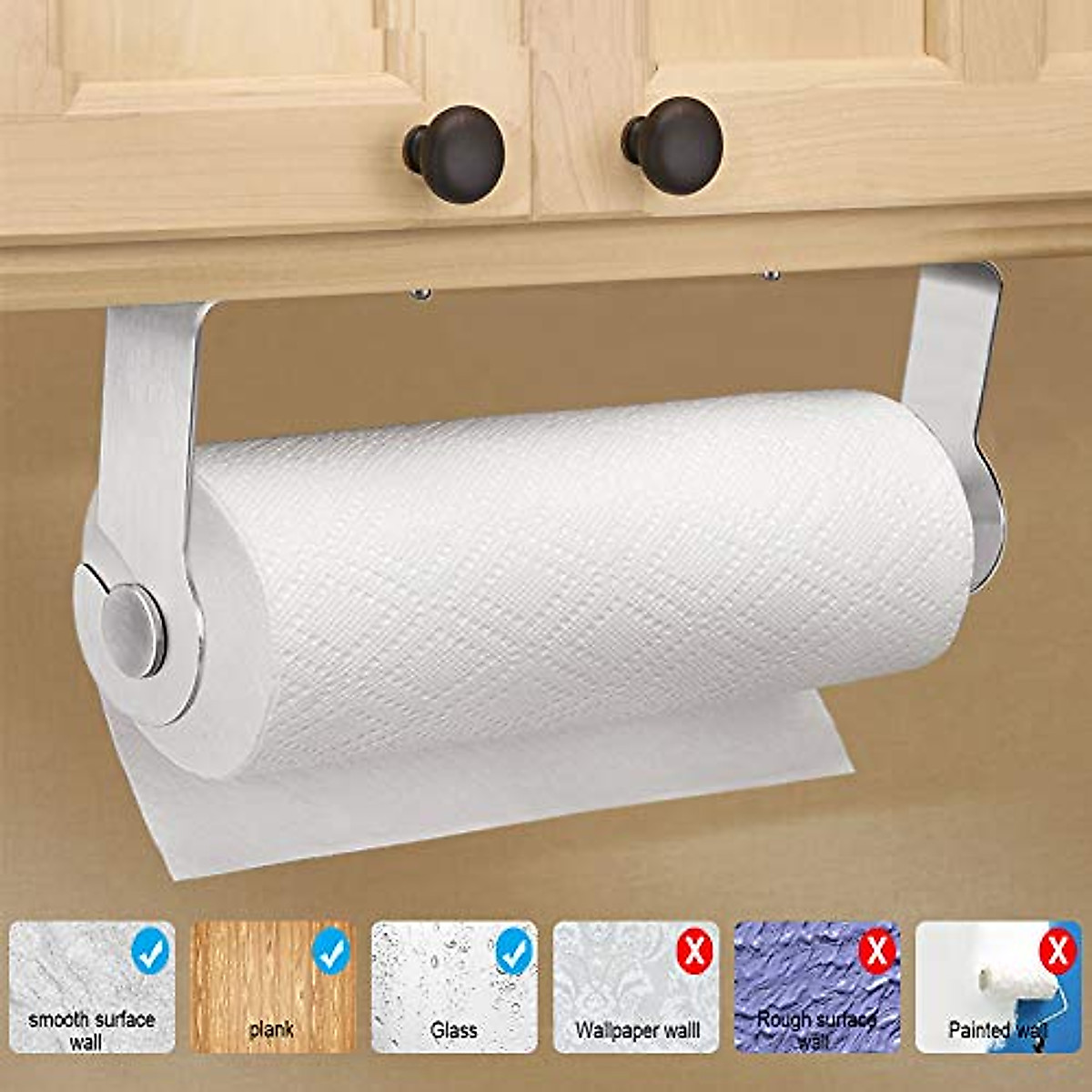 Carry360 Adhesive Paper Towel Holder Under Cabinet Stick on Paper Towel Rack for Kitchen,Bathroom,Toilet, Drill Free, 304 SUS Stainless Steel 