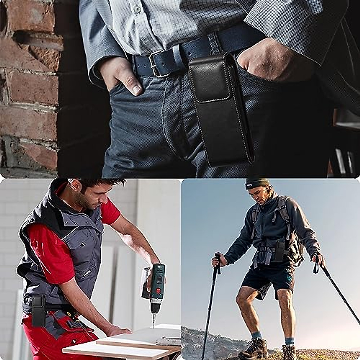 INGIDO for Samsung Galaxy Z Fold 5/4/3/2 Phone Pouch Holster Belt Case, Genuine Leather Phone Cover Magnetic Cover Belt Clip Pouch for Galaxy Z Fold 5, Z Fold 4, Z Fold 3/2 (Black)