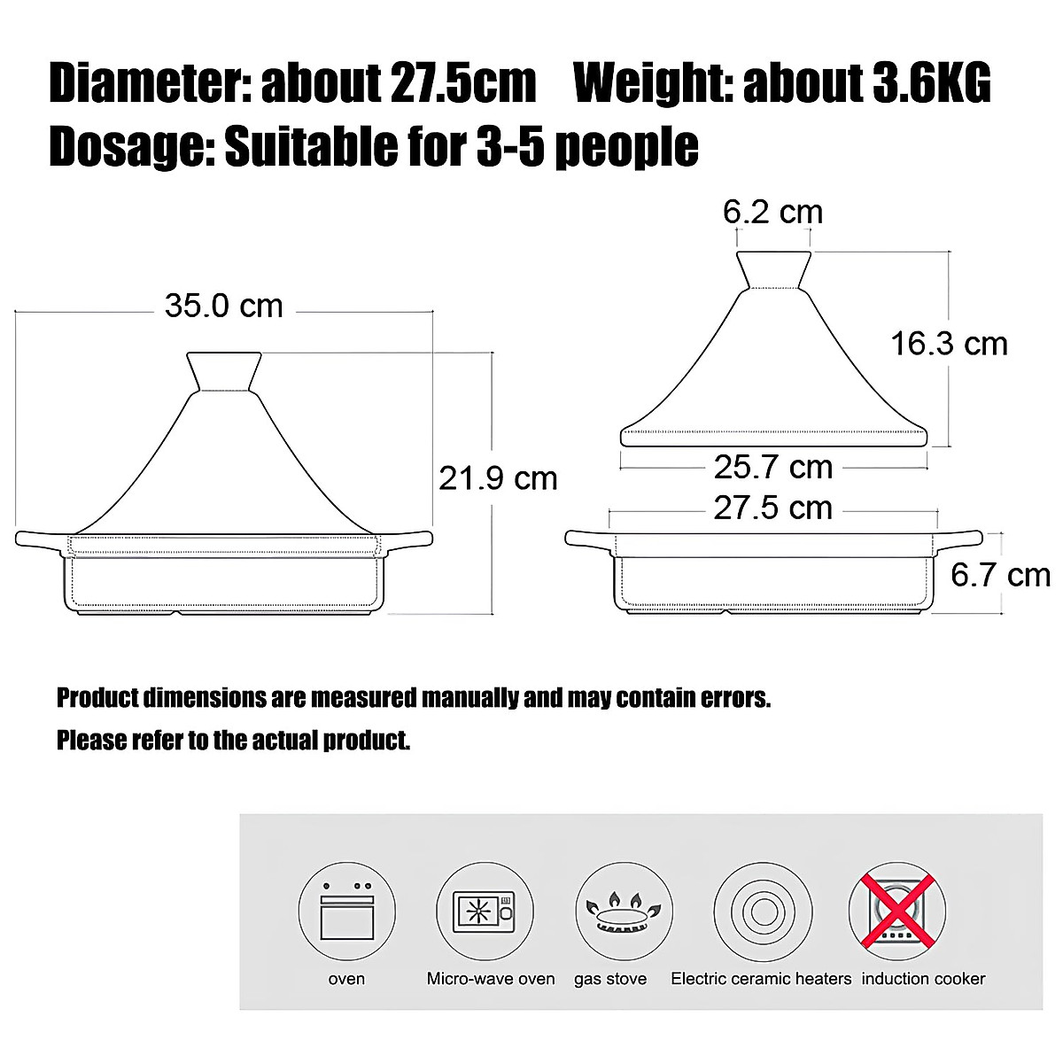 Xgxoz Tagine Cooking Pot, Ceramic Tagine Cookware with Handle, Ceramics Pot Tajine Cooking Cookware Nonstick Saucepan for Home