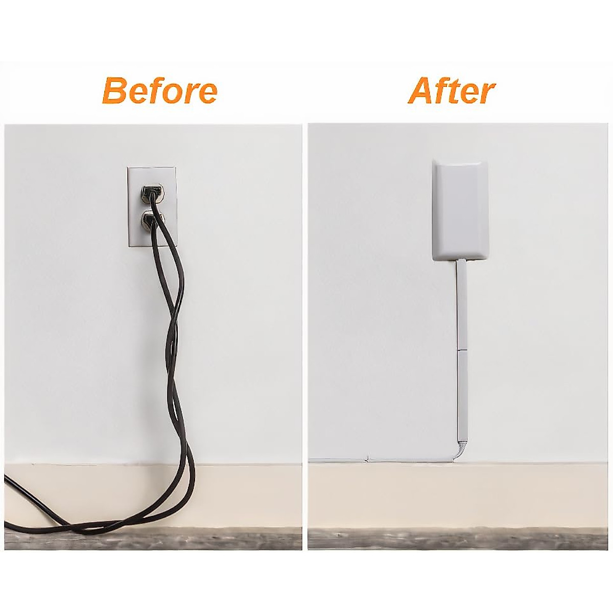 Sleek Socket No Shock Child & Pet Protector Outlet Concealer with Protective Cord Clips, Flat Extension Cord with 3 Outlets Power Strip (Safeguards Toddlers and Pets from Chewing Dangerous Cords)