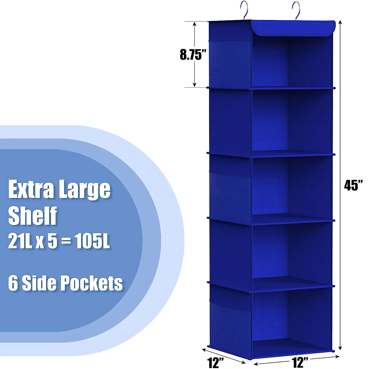 Simple Houseware 5 Shelf Hanging Closet Organizer, Dark Blue