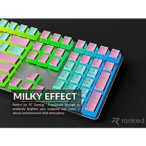 Ranked Pudding v2 PBT Keycaps | 145 Double Shot Translucent ANSI US & ISO Layout | OEM Profile for Full Size, TKL, 75%, 65% and 60% RGB Mechanical Gaming Keyboard (Miami)