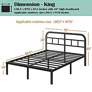COMASACH King Bed Frame with Headboard, 14 Inch High 3500lbs Heavy Duty Steel Slats Support Metal Bed Platform No Box Spring Needed,Noise-Free,Easy Assembly-Black
